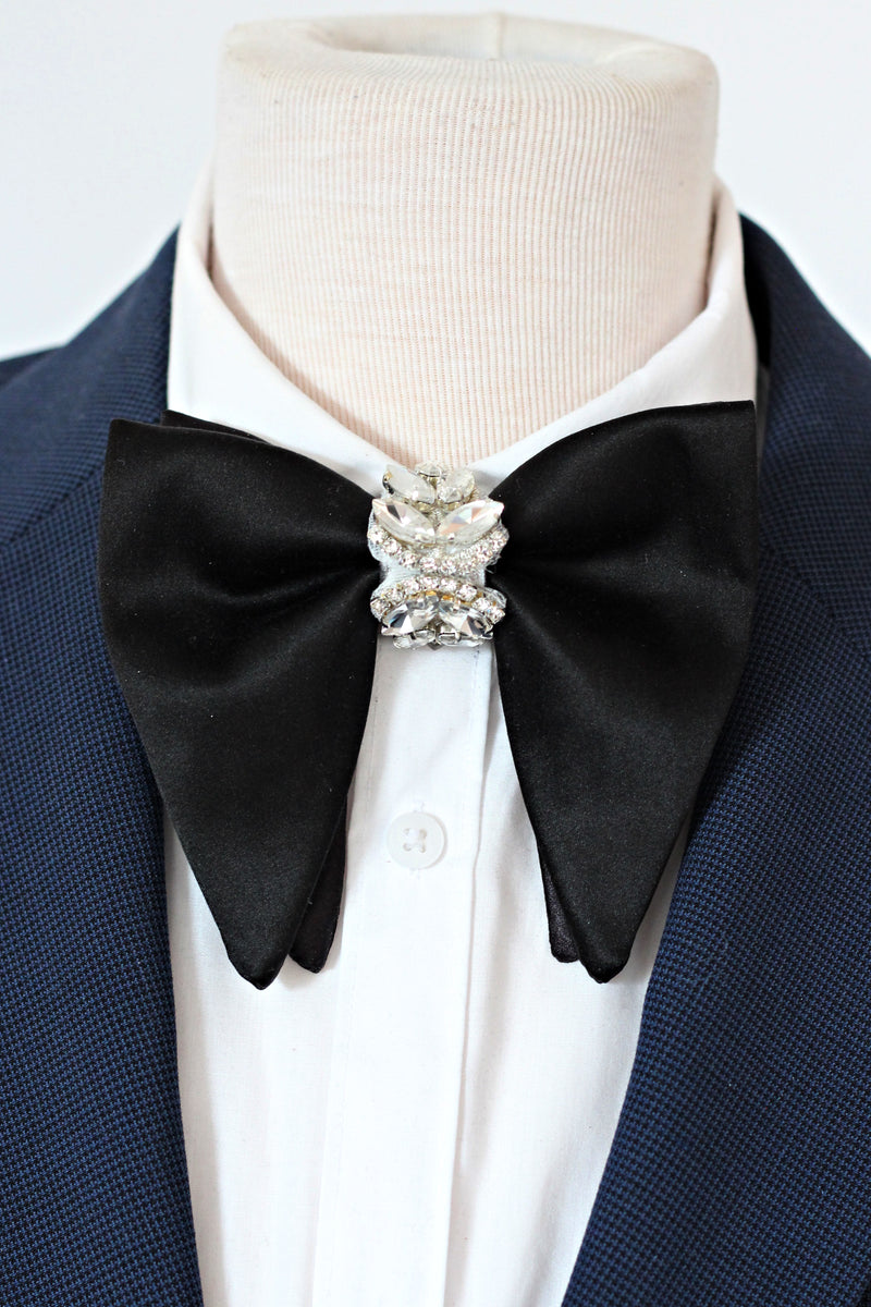 Black GUUNIEE Mens 100% Silk Oversized Pre-tied Bowtie Handmade Solid ...